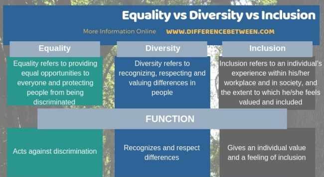 Difference Between Equality Diversity And Inclusion Compare The