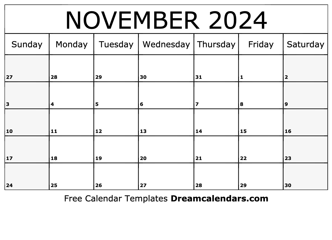 Printable Monthly Calendar November 2024 Printable Word Searches