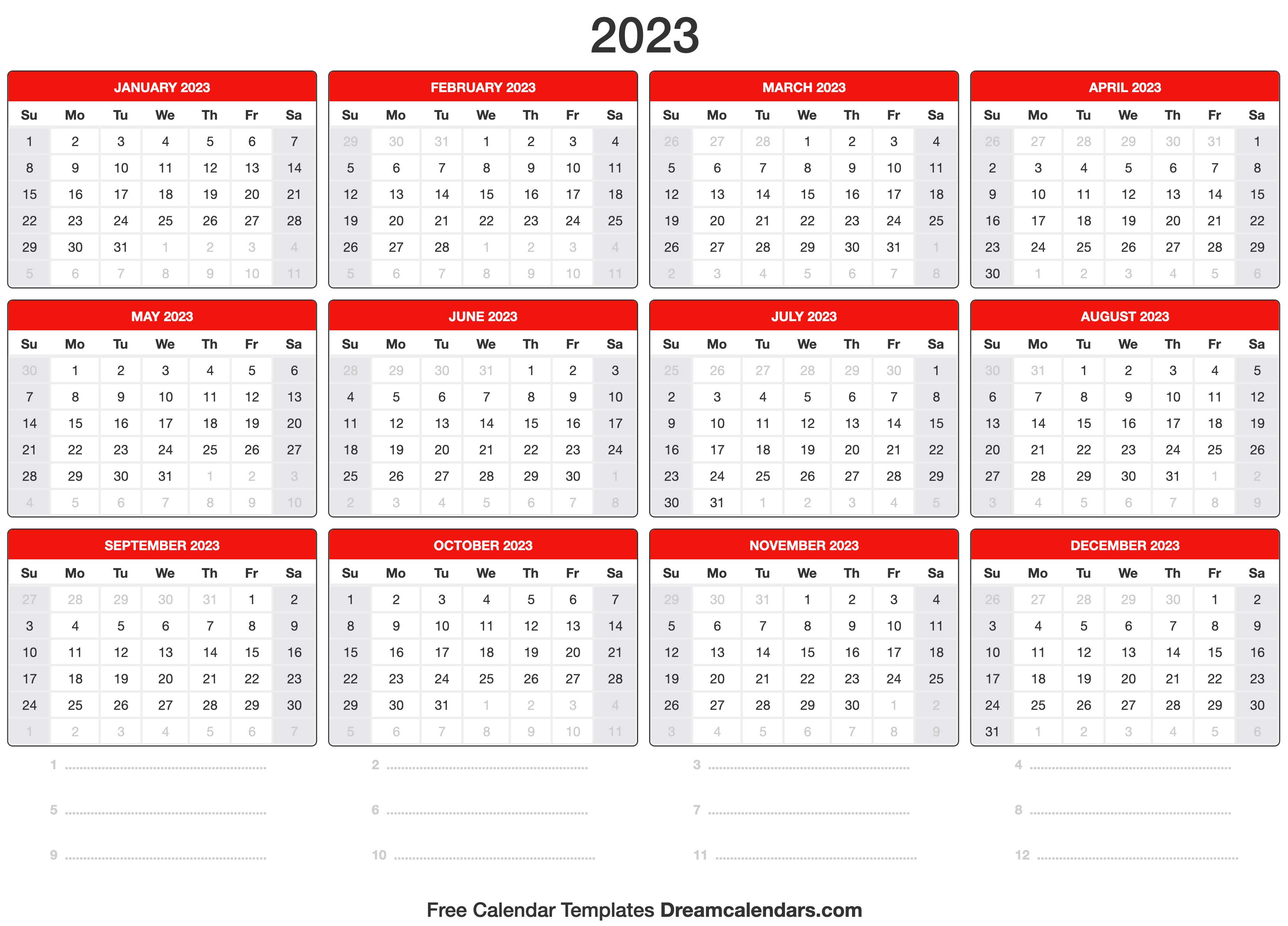 Free Printable 2023 Calendar Strip