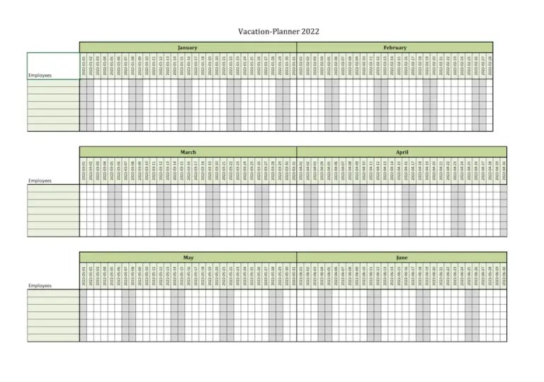 Vacation Schedule Calendar