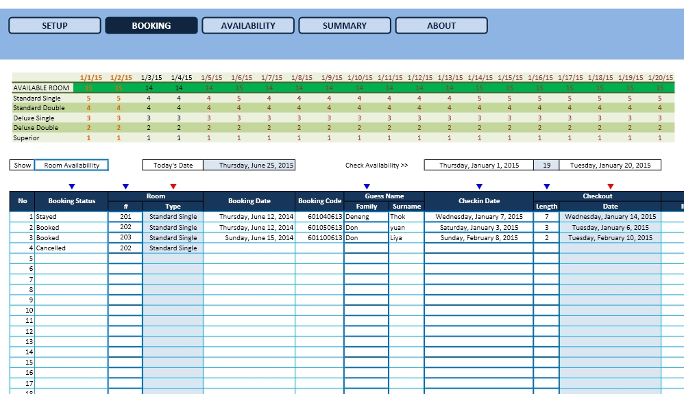 Hotel Management Excel Template Free Download