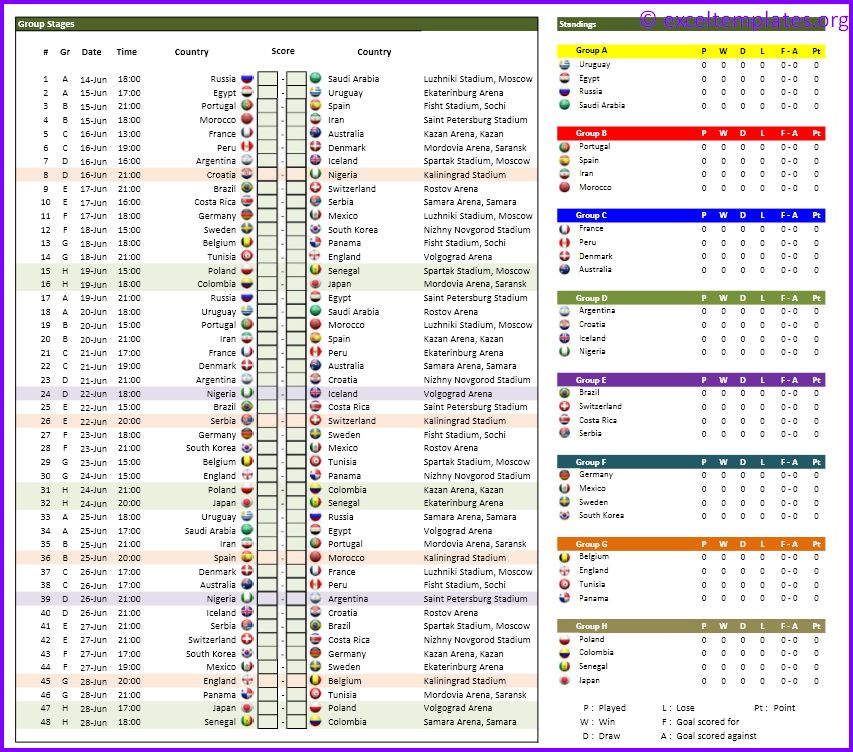 World Cup Excel Template