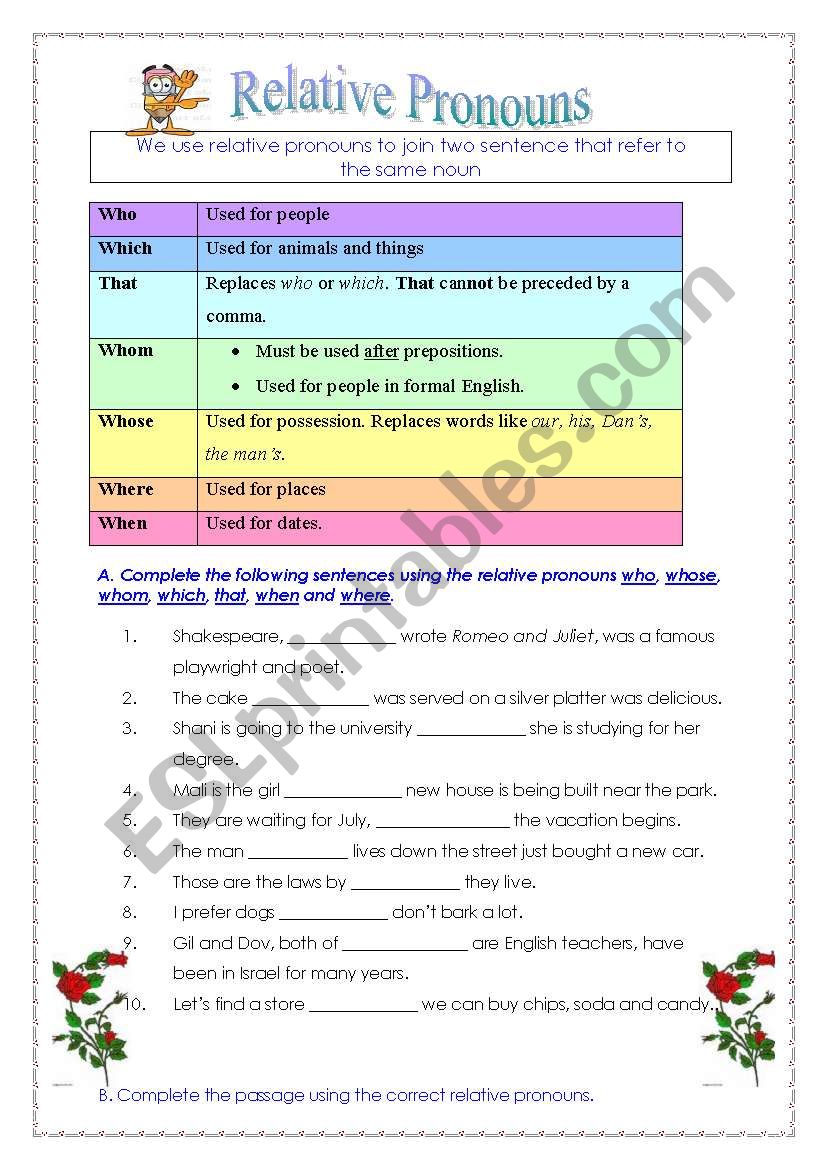 Worksheet For Relative Pronouns Printable Word Searches