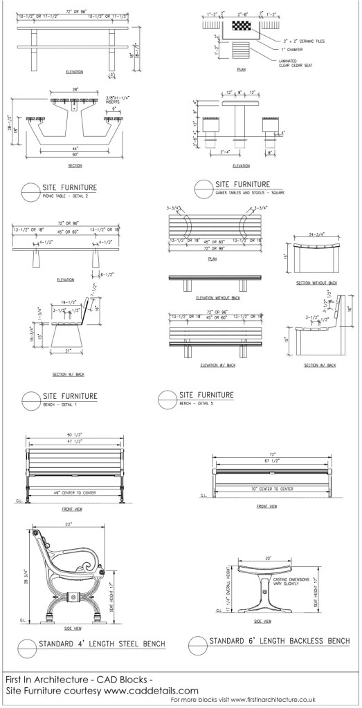 Free Cad Blocks Site Furniture Benches And Tables For Free Download