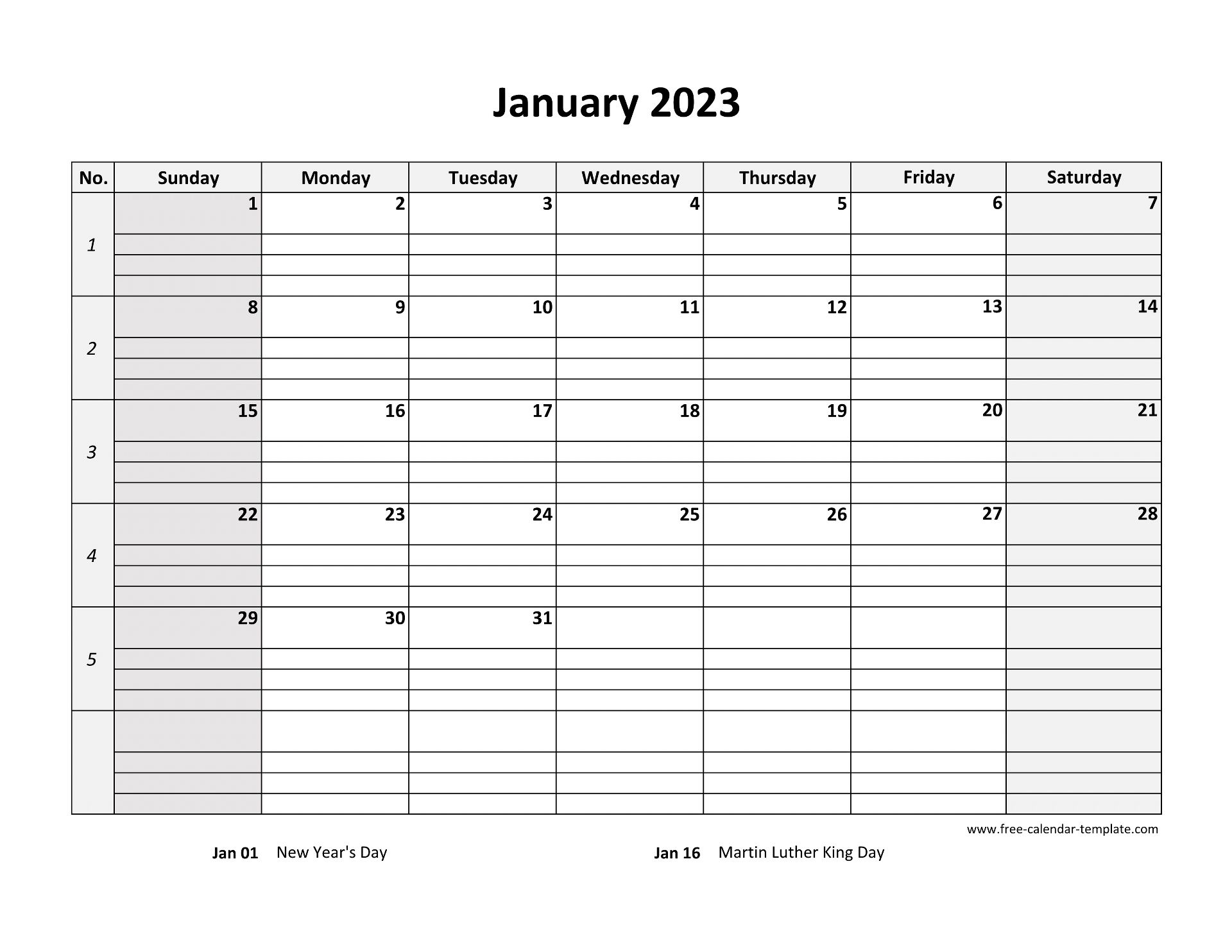 2023 Printable Calendar With Notes Calendar 2023