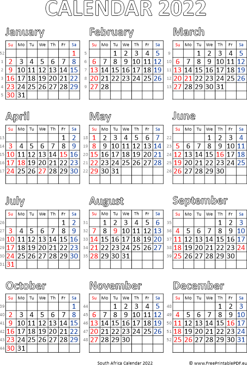 Printable Calendar 2022 South Africa Calendar Example And Ideas