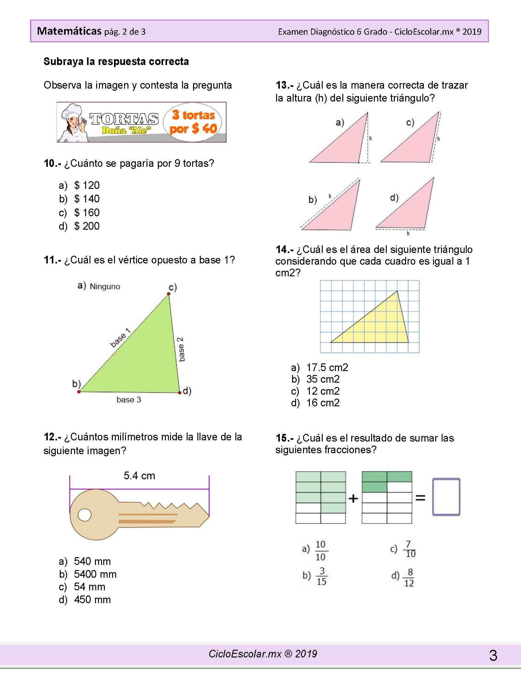 Examen Diagnóstico Sexto Grado 2019 2020 Imagenes Educativas