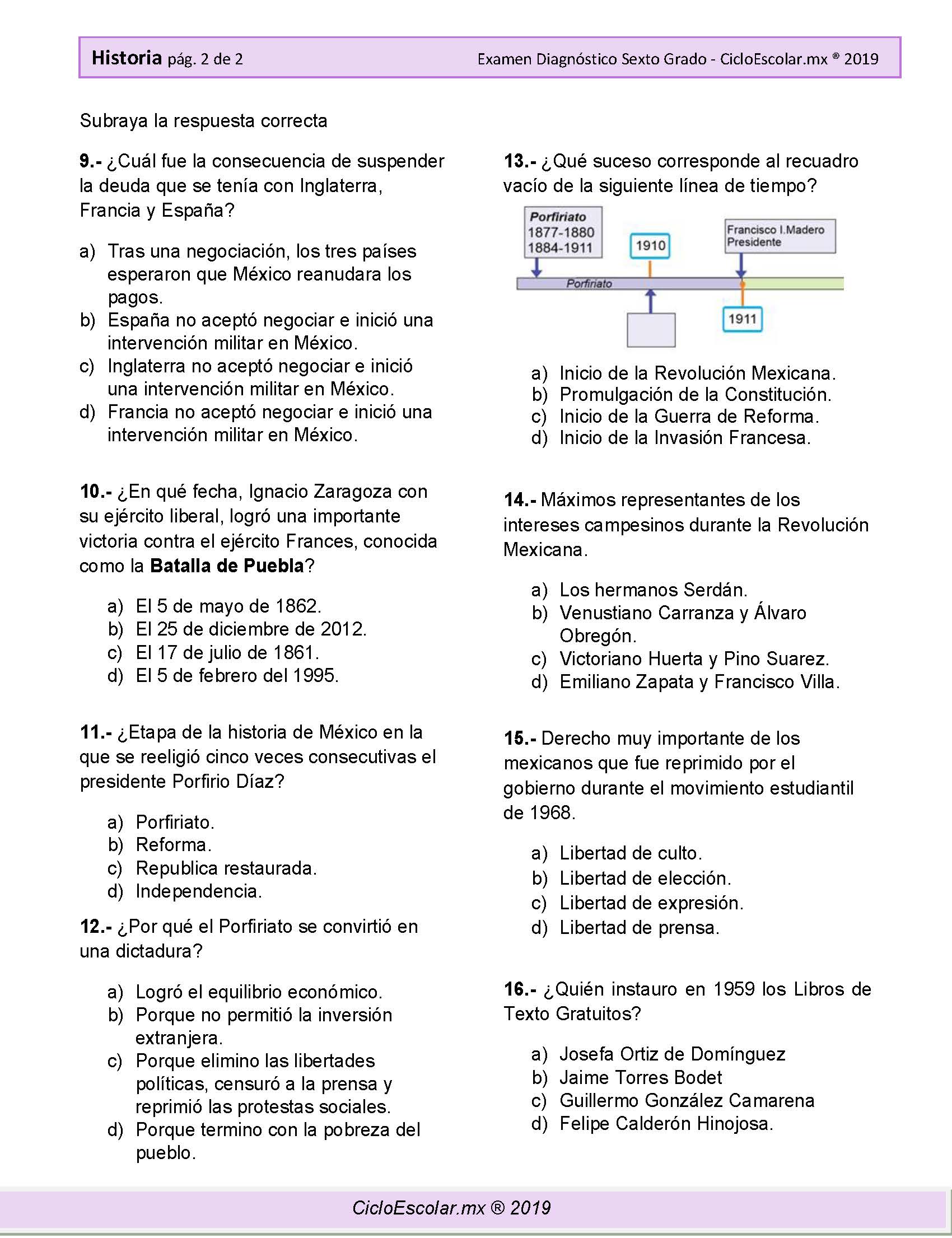 Examen DiagnÓstico Sexto Grado 2019 2020página14 Imagenes Educativas