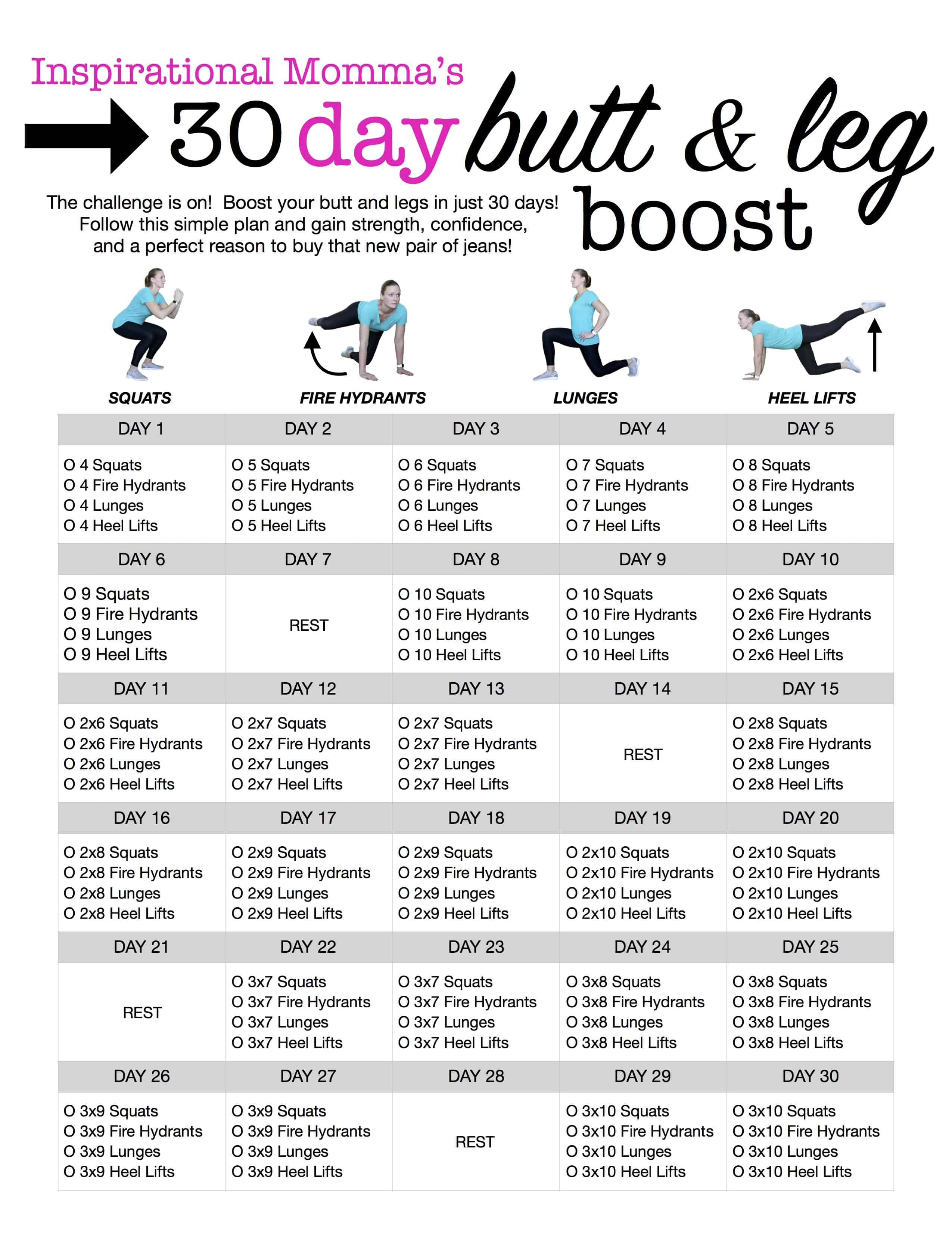 30 Day Butt And Leg Boost Challenge