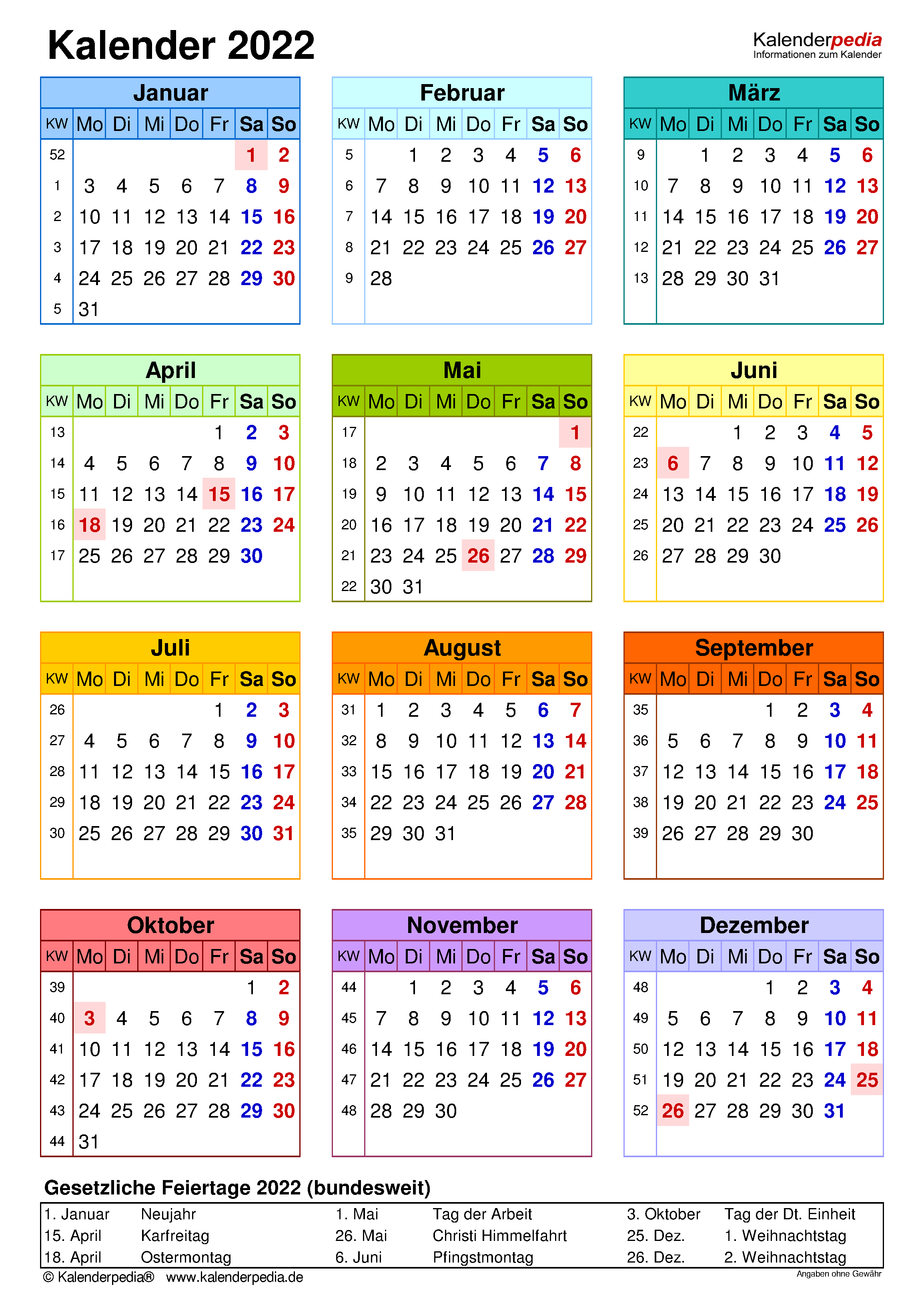 Klein Calendar 2022 Printable Word Searches