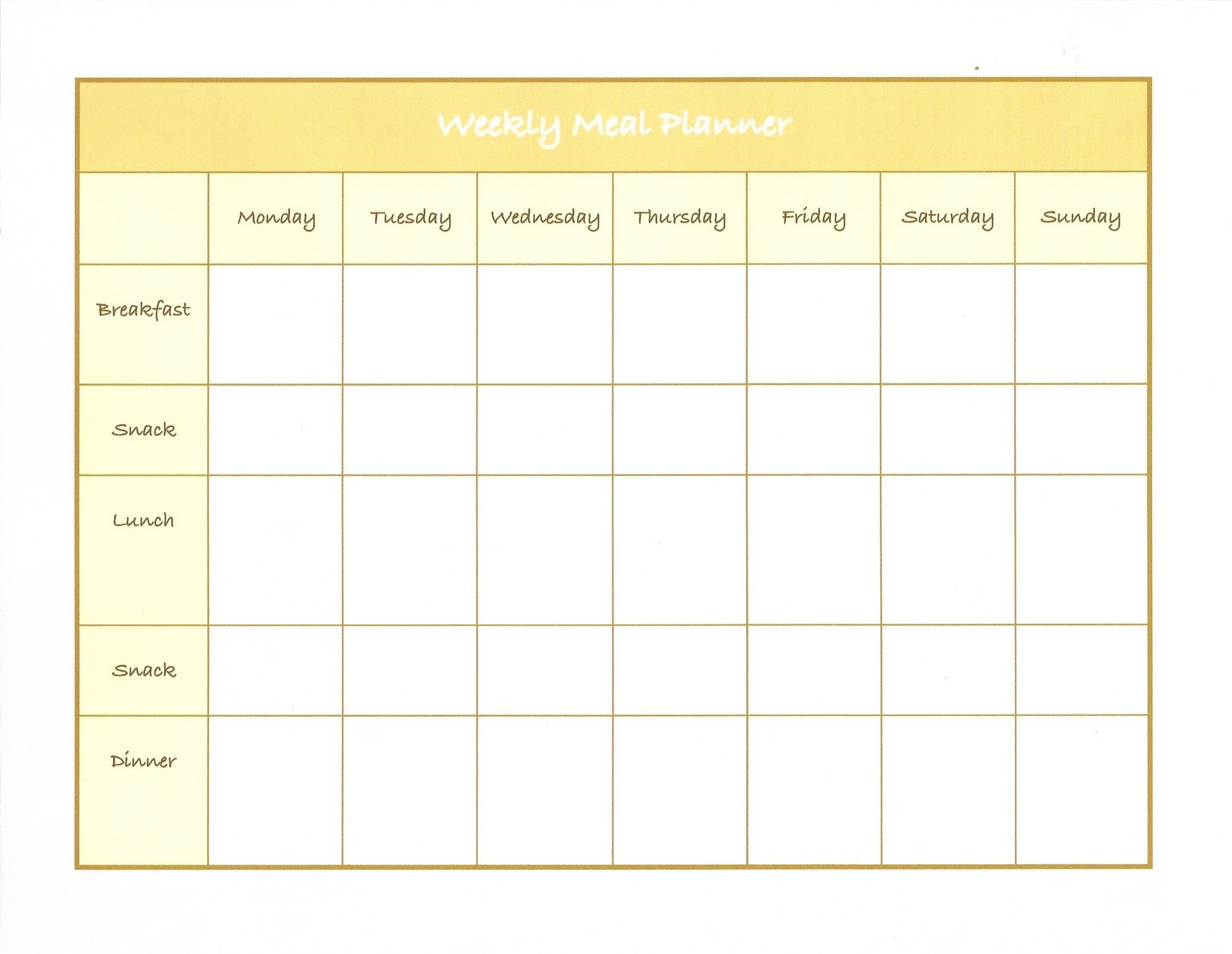 Printable Weekly Meal Planner Template With Snacks