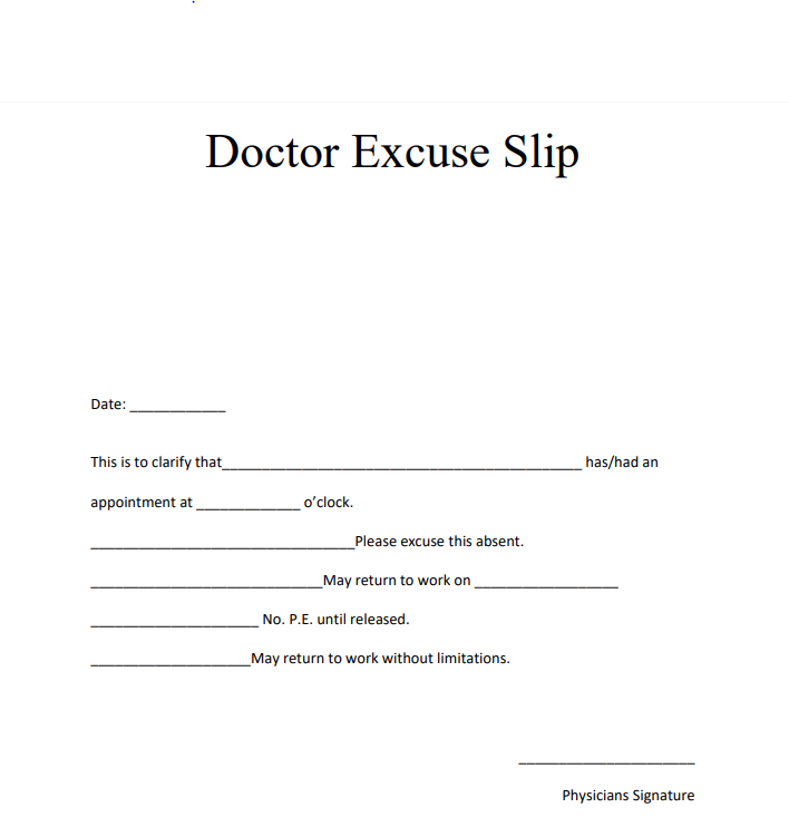 Printable Doctors Note Template