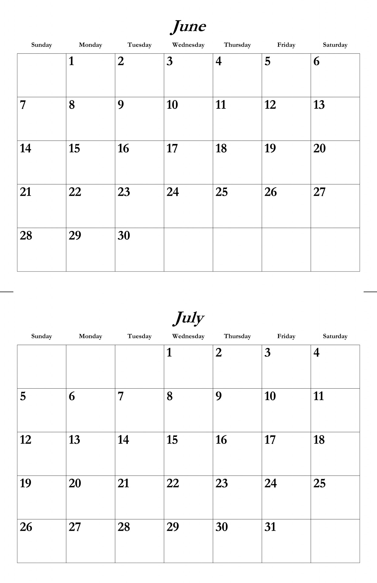 Printable June And July Calendar