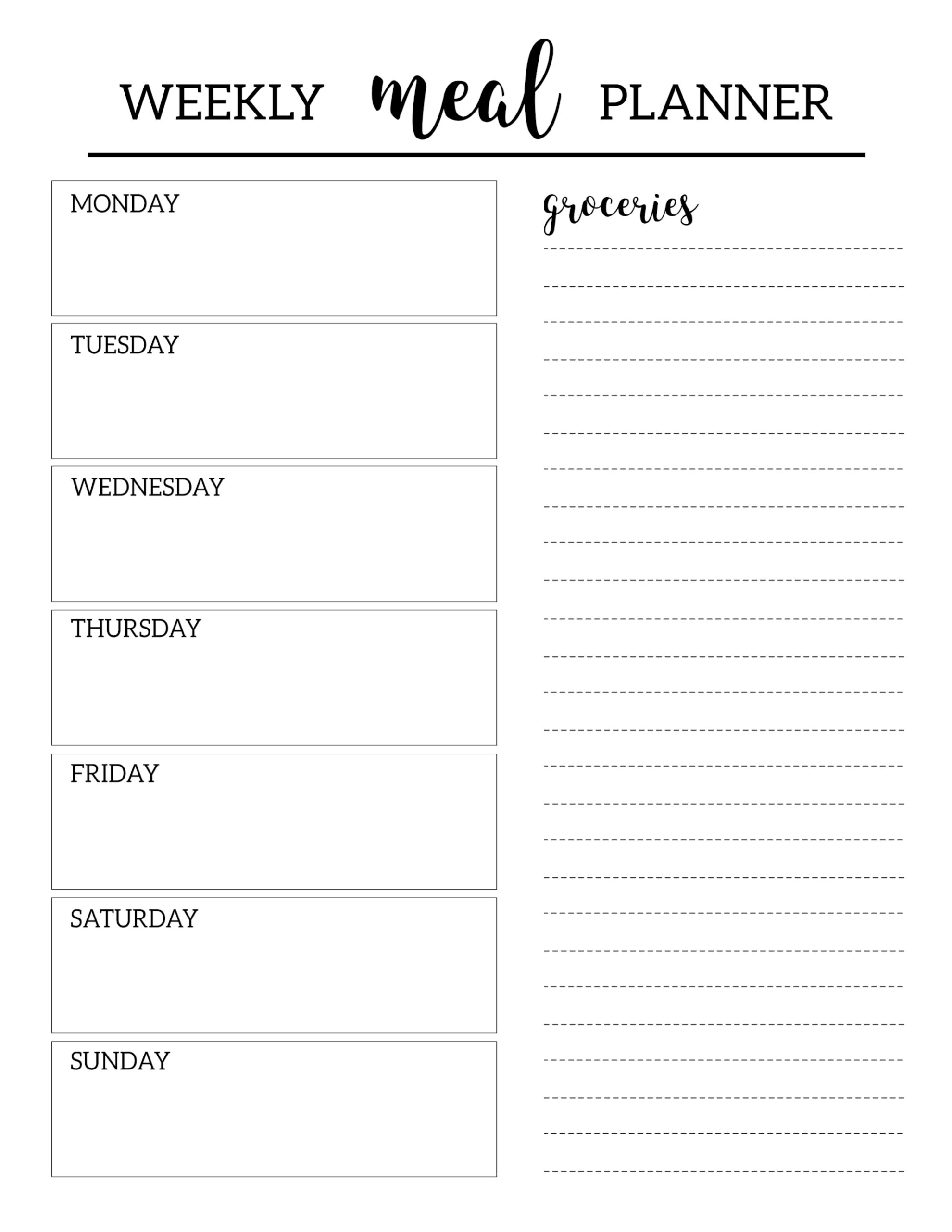 Printable Weekly Meal Planner Template With Snacks Printable