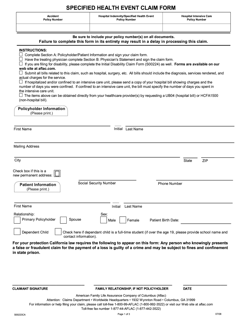 Printable Aflac Wellness Claim Form