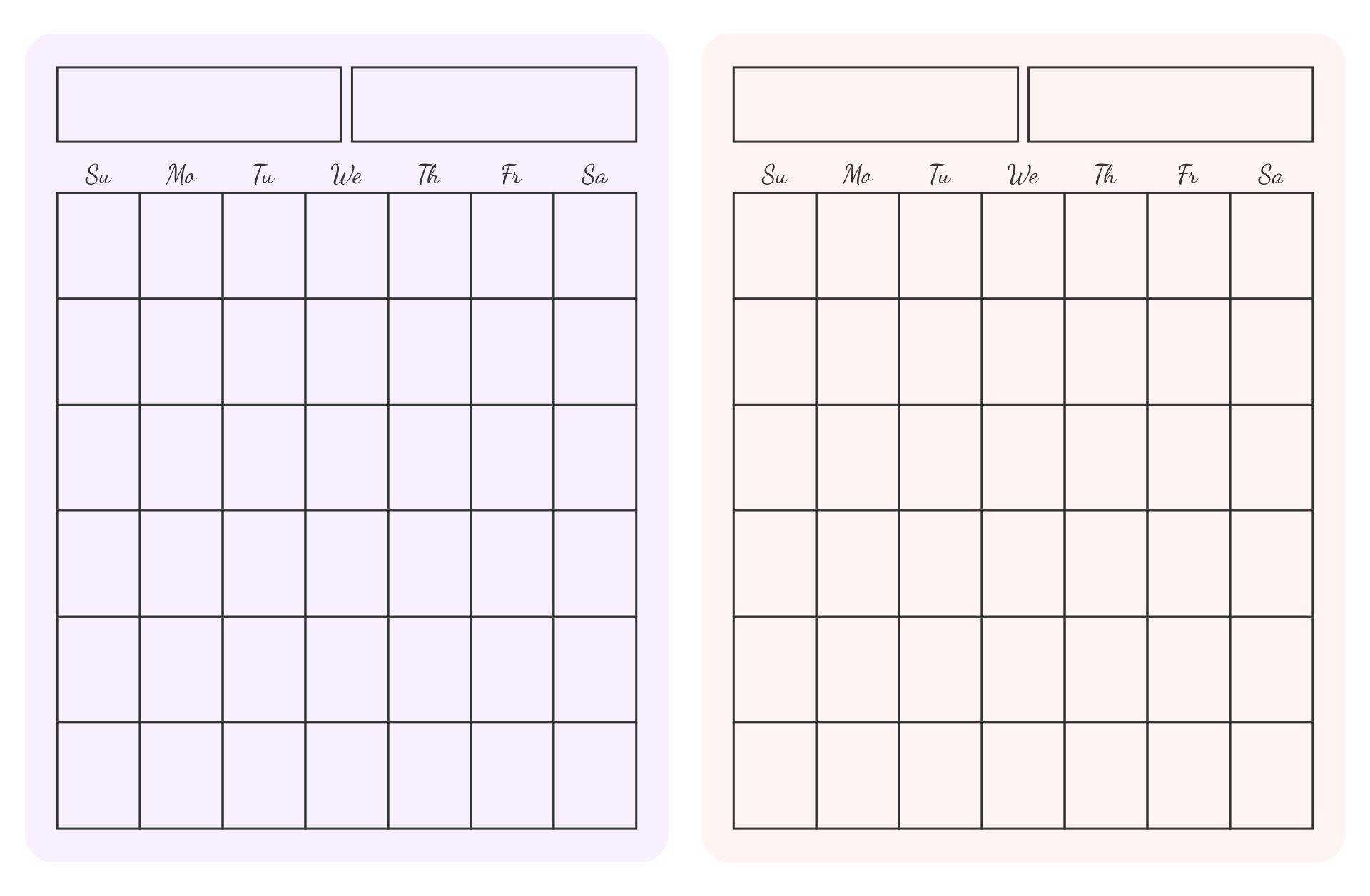 Printable Two Month Calendar