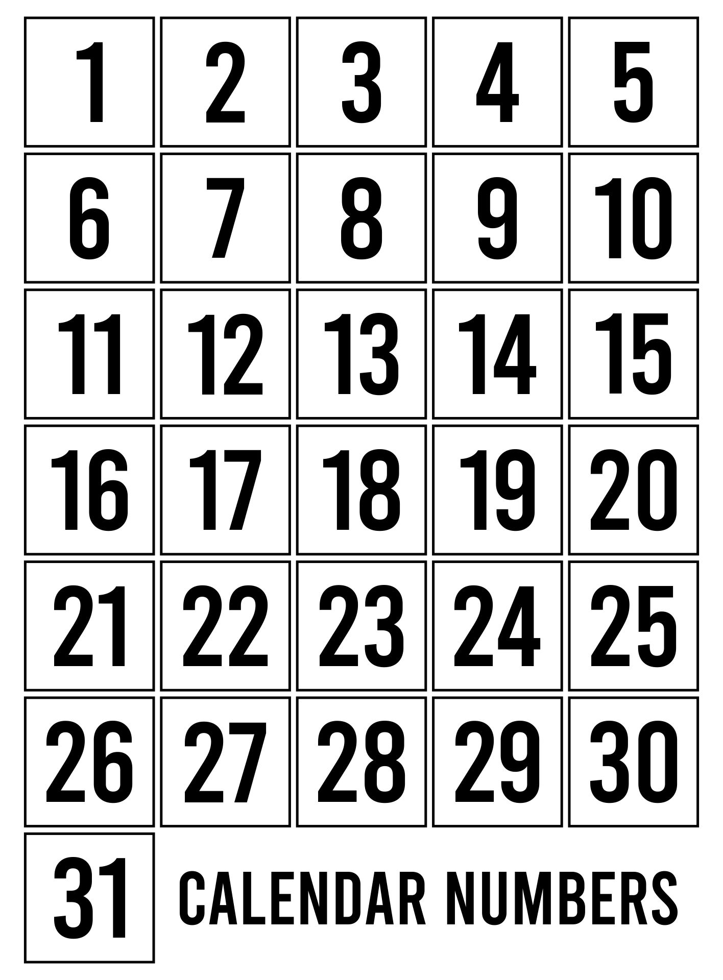 Printable Calendar Numbers Printable Word Searches