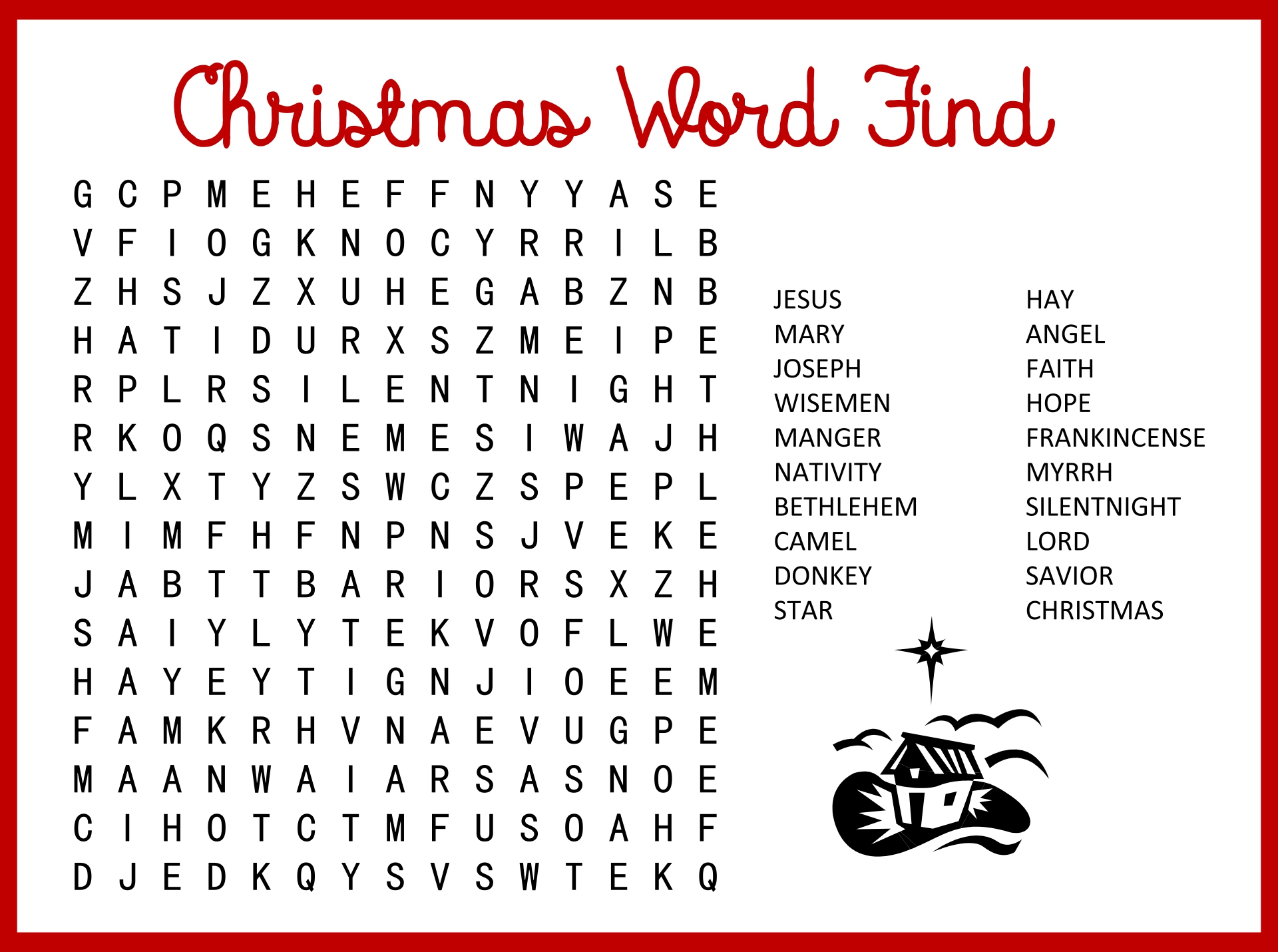 Hard Christmas Word Search Printable Free