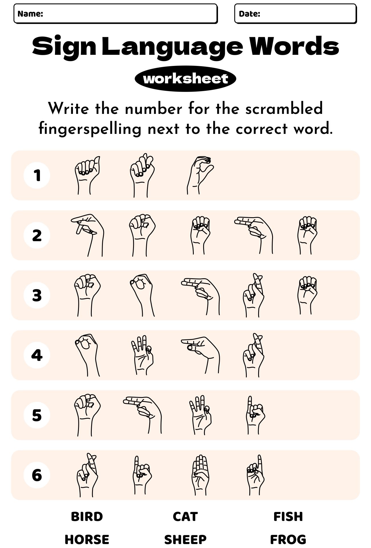 Printable Sign Language Words