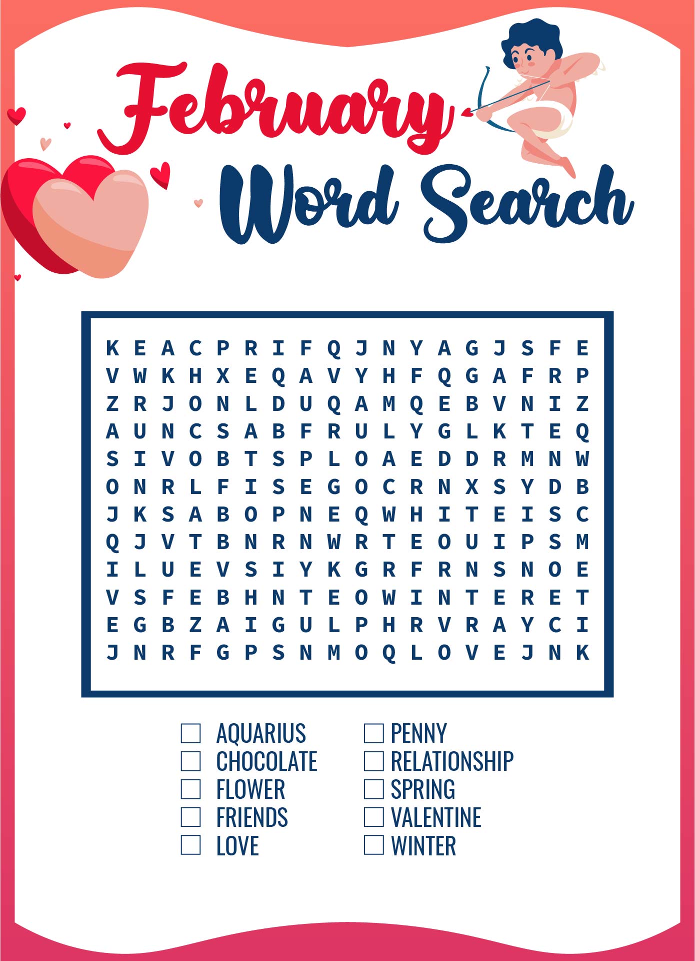 February Word Search Printable Printable Word Searches