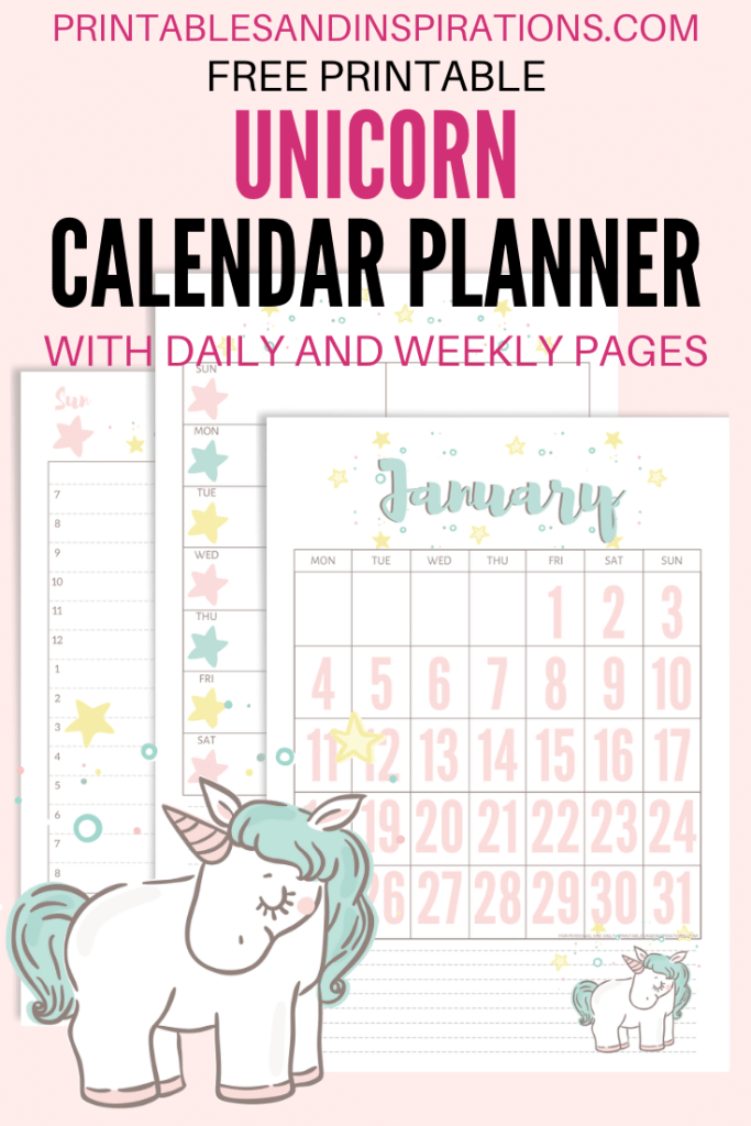 Free Printable 2021 Unicorn Calendar And Planner Pages Printables And