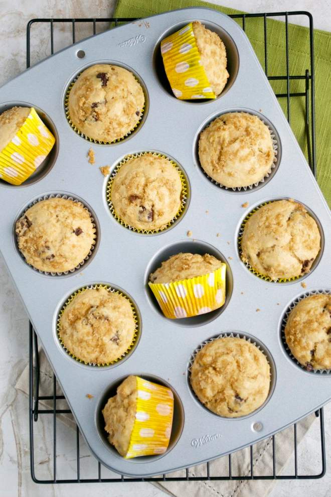 Peanut Butter Banana Chocolate Chip Muffins With Waltnuts