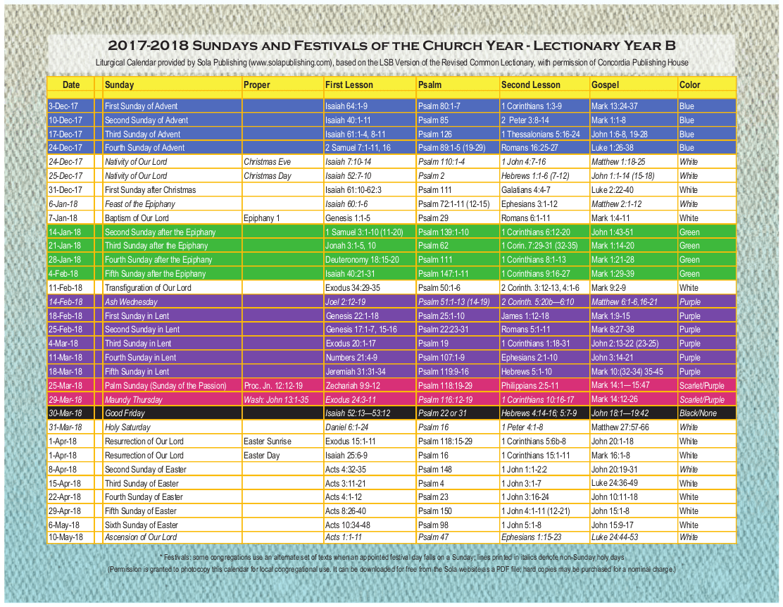 Liturgical Calendar Year B Printable Calendars At A Glance