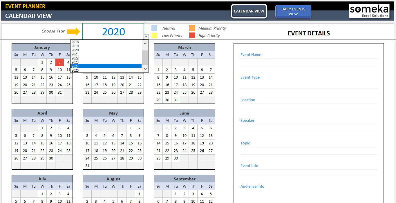 Interactive Excel Calendar Template