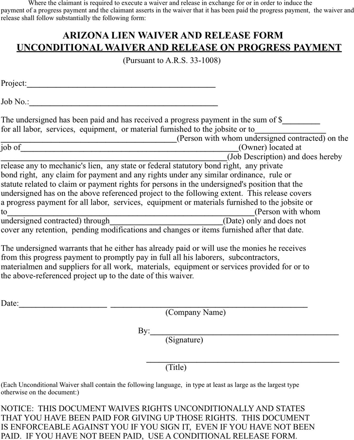 Unconditional Waiver And Release On Final Payment Template