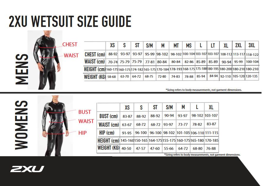 2xu Sizechart Wetsuits Sports Rent