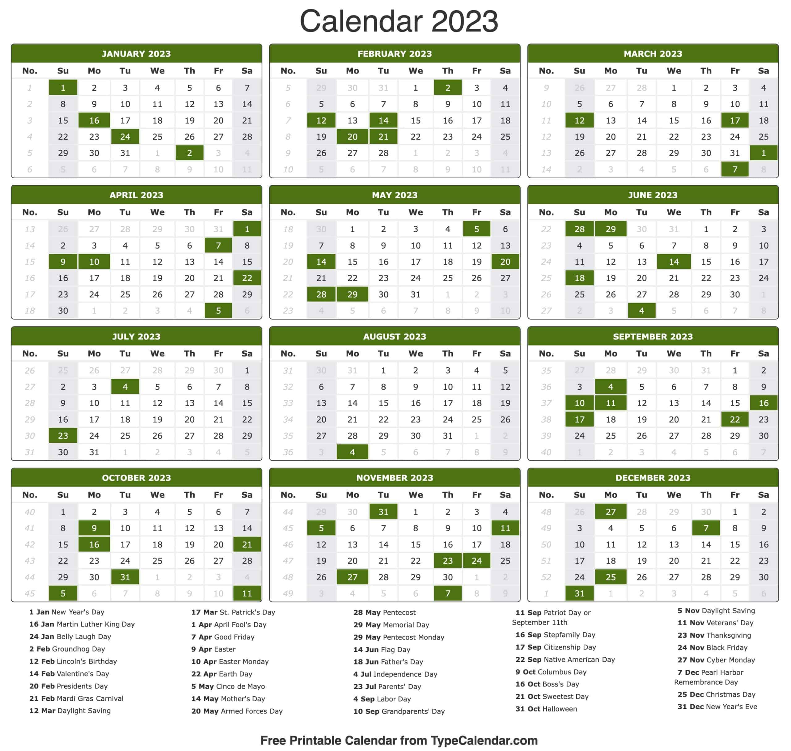 Free 2023 Calendar With Holidays Printable Mobila Bucatarie 2023 Porn