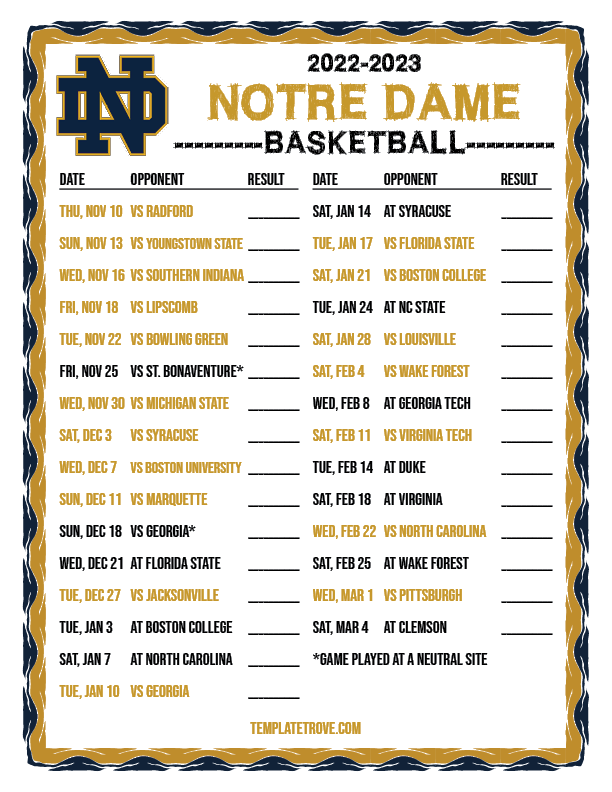 Notre Dame Football Schedule 2024 Printable