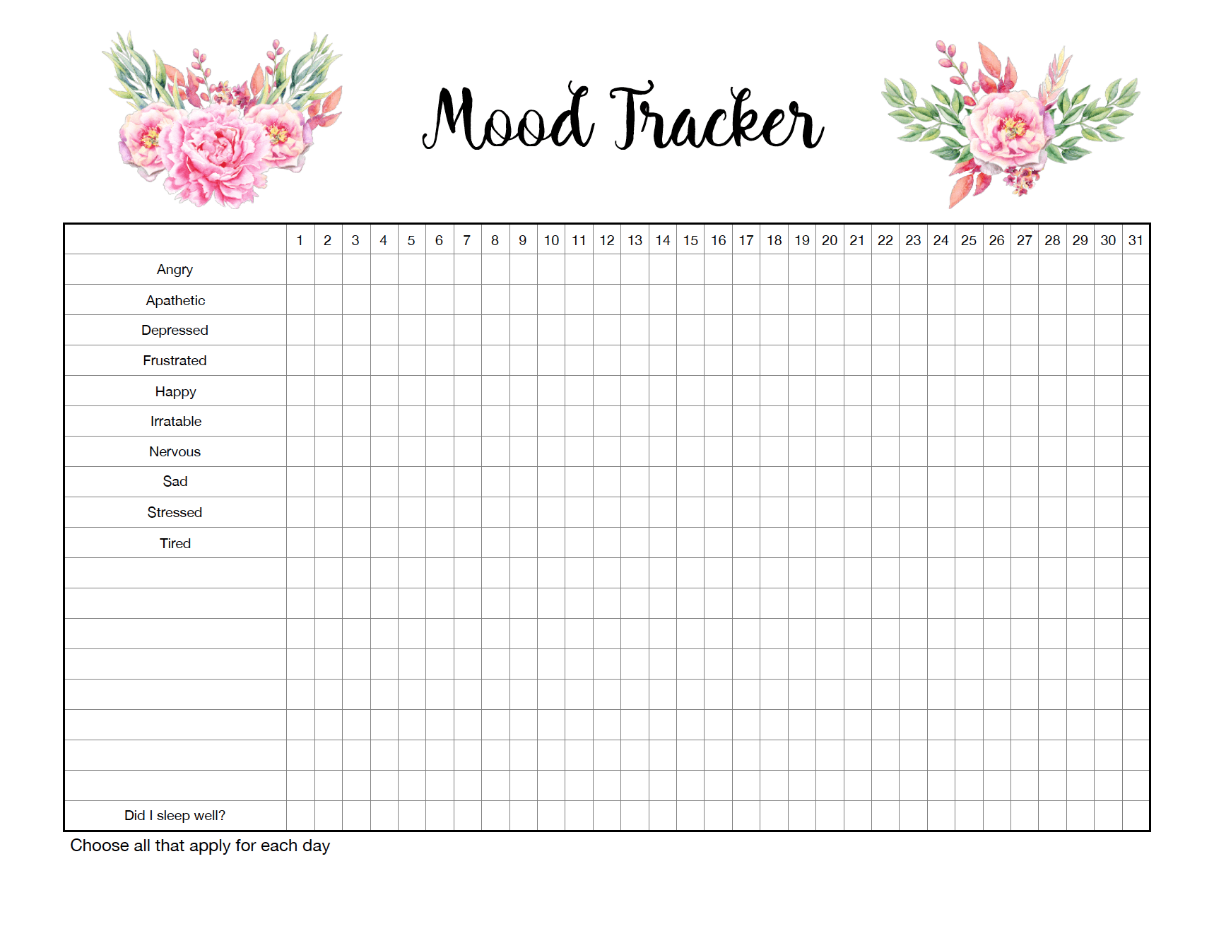 Free Printable Mood Tracker Printable Word Searches