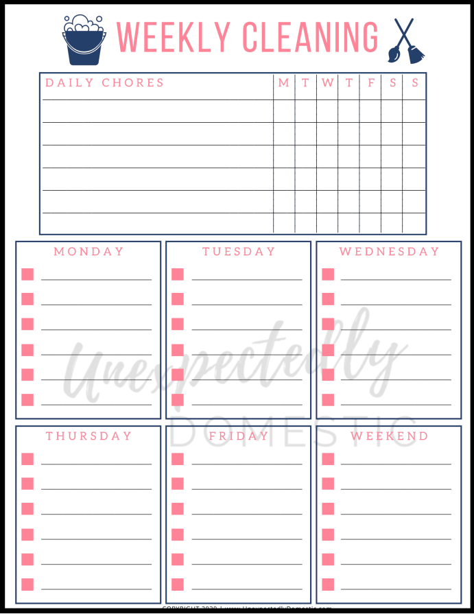 Weekly Cleaning Schedule Template Collection