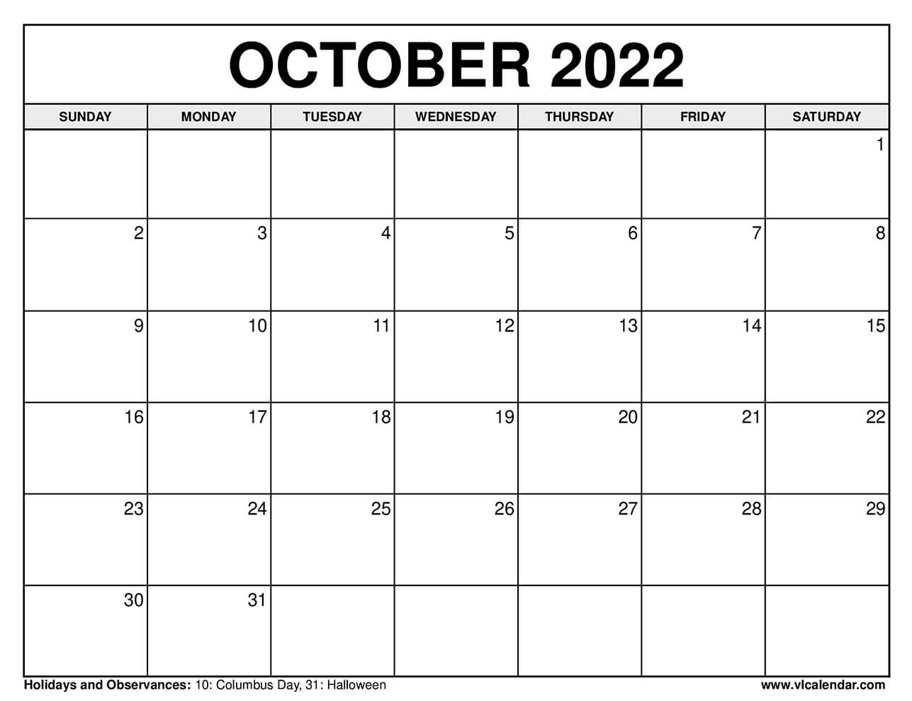 October 2022 Editable Calendar