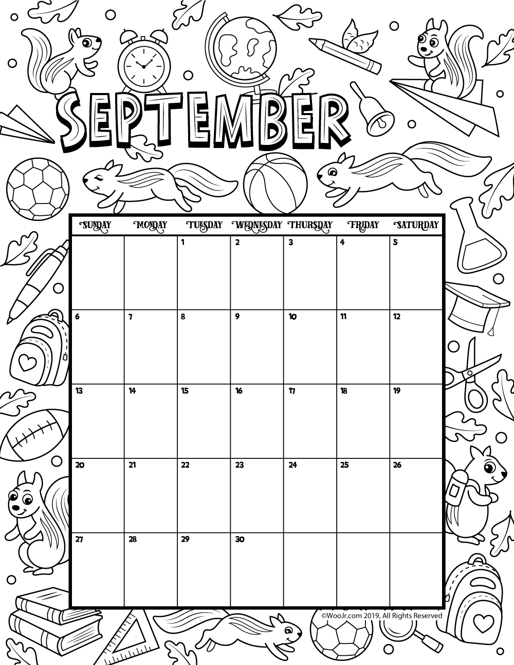 September Calendar Printable For Kindergarten