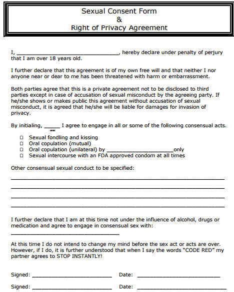 4 Sexual Consent Forms Word Excel Templates