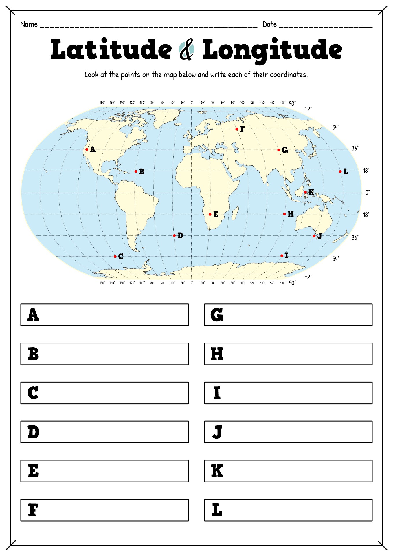 Latitude And Longitude Map Worksheet