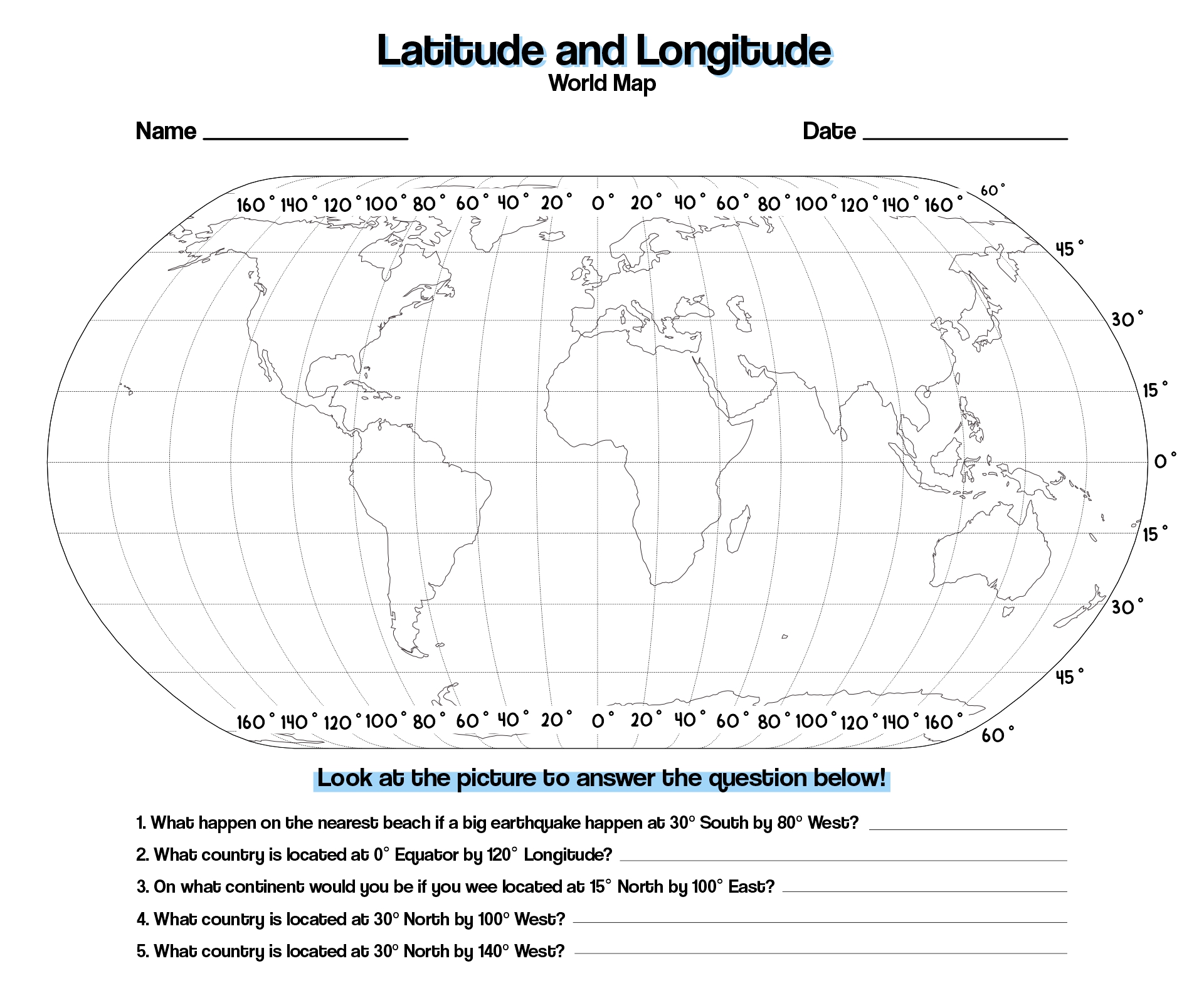 Longitude And Latitude Worksheet Interactive World Map With Latitude