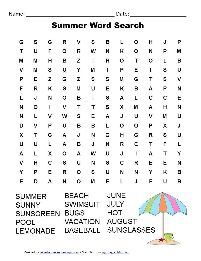 Summer Word Search Free Printable Printable Word Searches