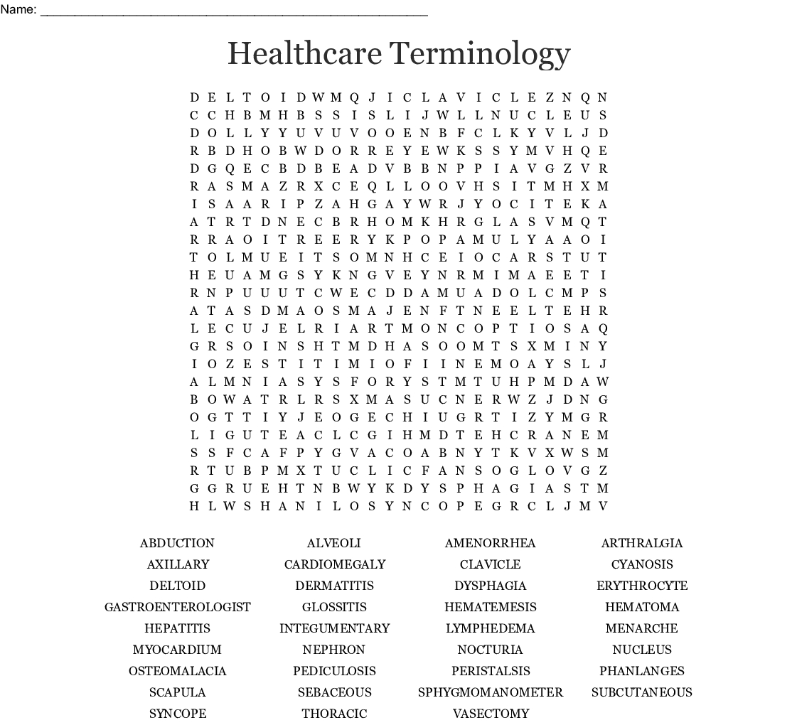 Medical Word Search Printable