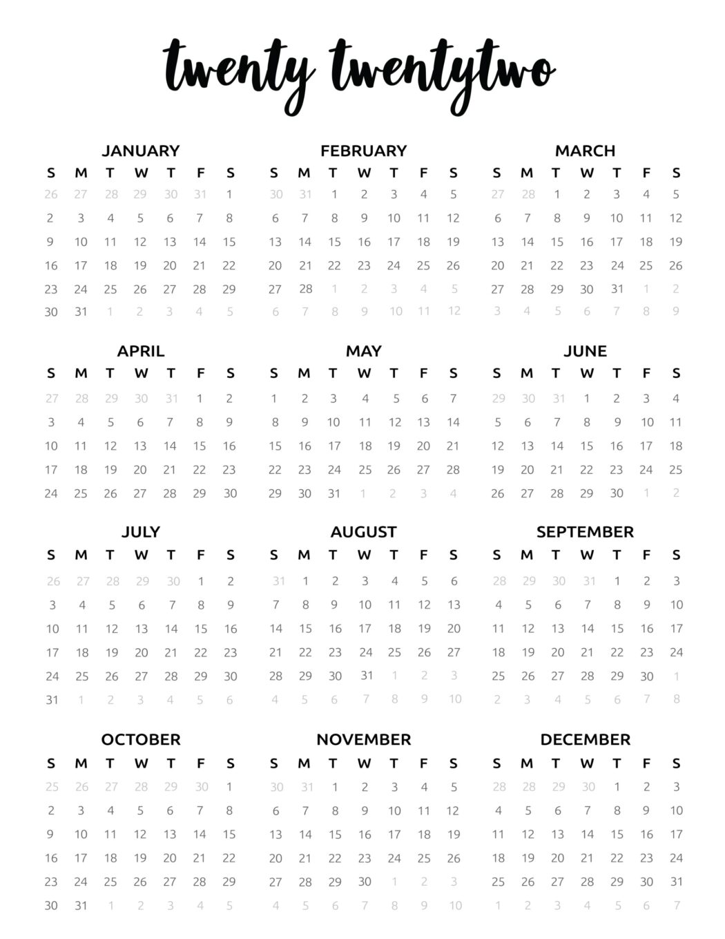 Simple Printable Calendar 2022 Calendar Example And Ideas