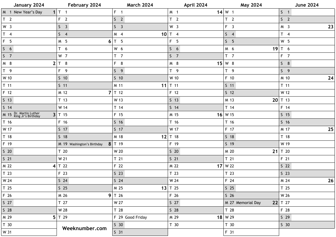 2024 Printable Calendar With Week Numbers