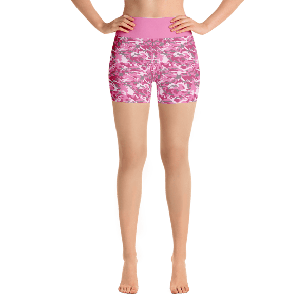 Pink Army Camouflage Yoga Short Pants With A Small Inner Pocket What