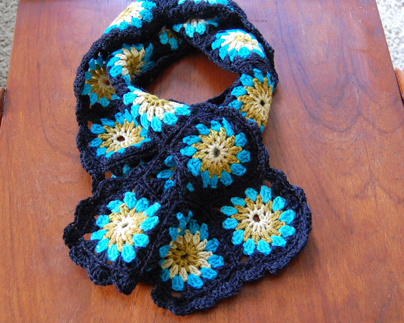 Crocheted Granny Square Scarf Wise Craft Handmade