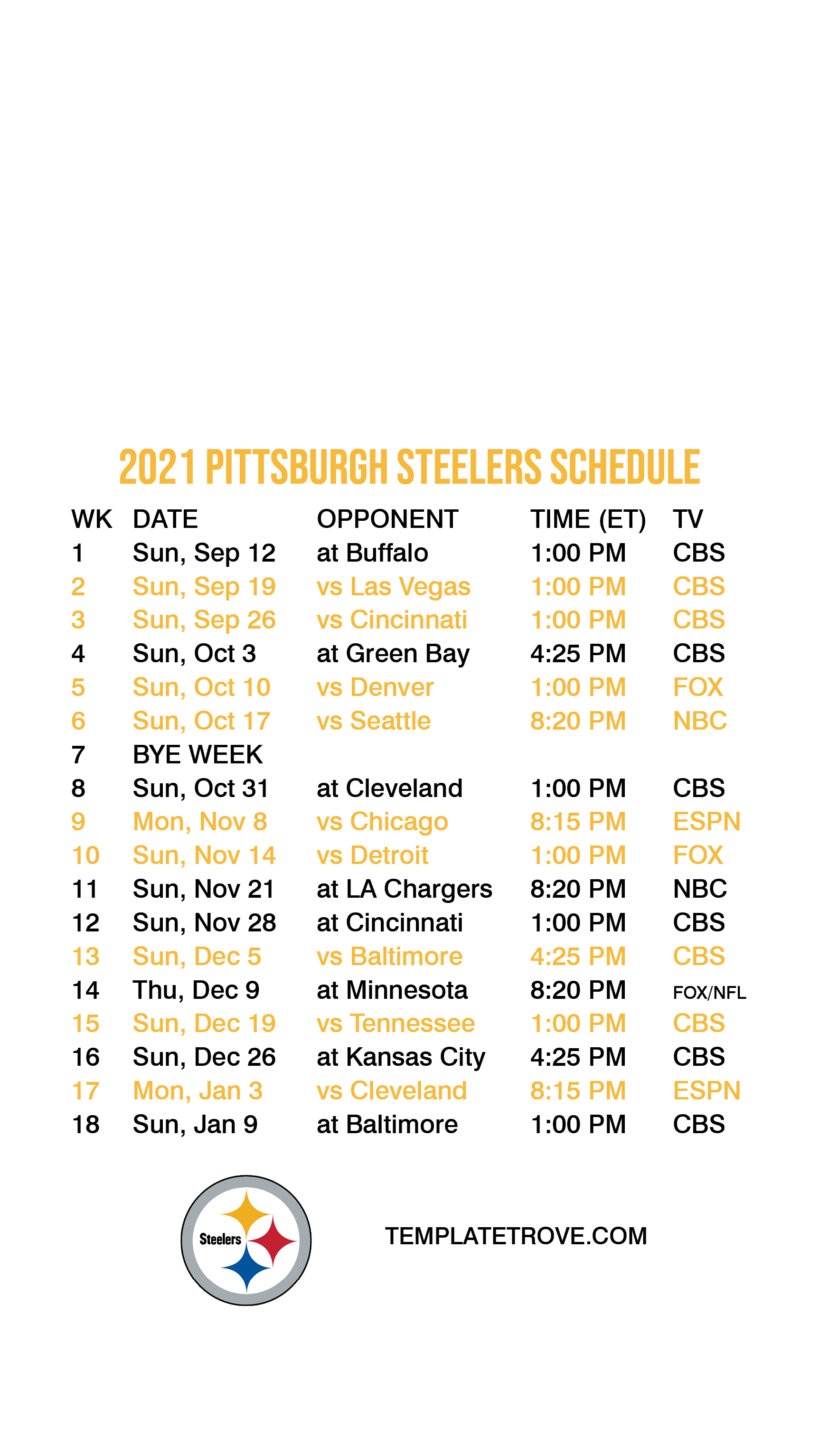 Pittsburgh Steelers 2024 23 Football Schedule Bucs Schedule 2024