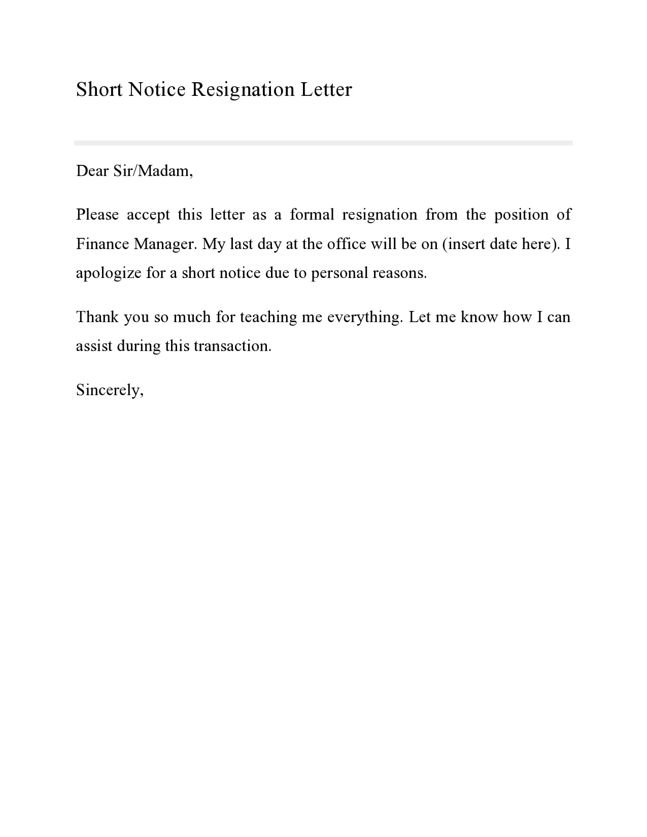 Simple And Short Resignation Letter Sample Very This Is How Very