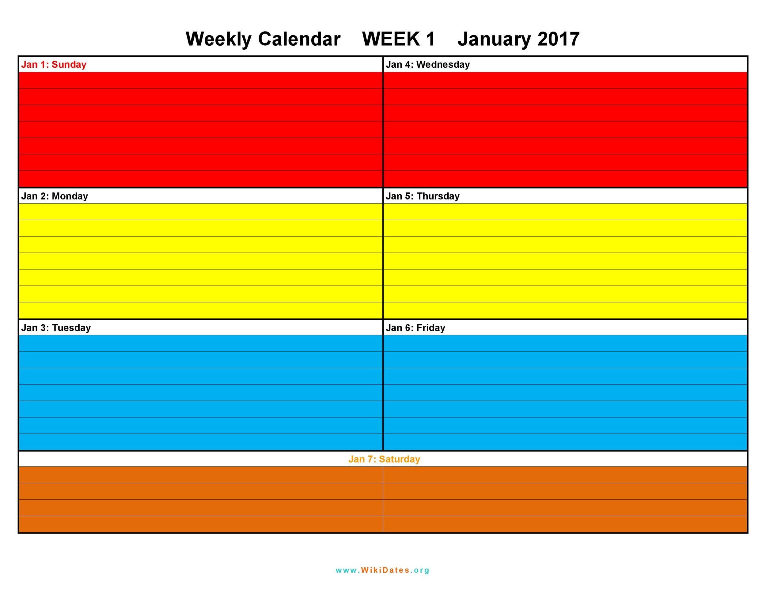 Printable Weekly Calendar Template