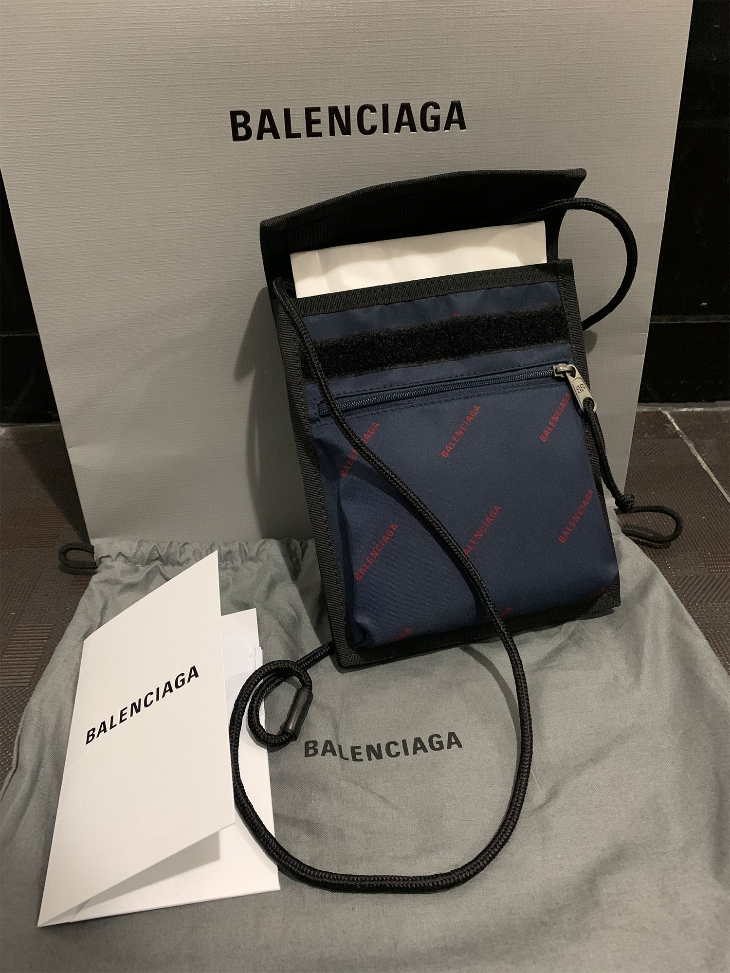 Balenciaga Explorer Pouch Strap Logo Bag In Navy