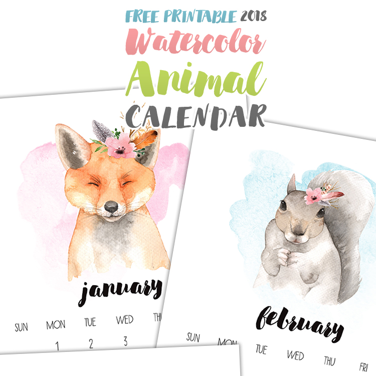 Free Printable 2018 Watercolor Animal Calendar The Cottage Market